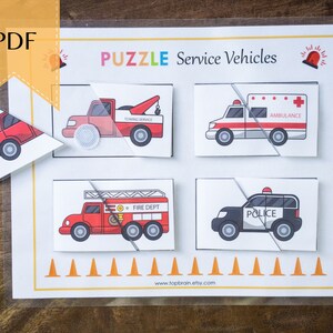 Service Vehicles Puzzle Printable, Preschool Curriculum, Toddler ...