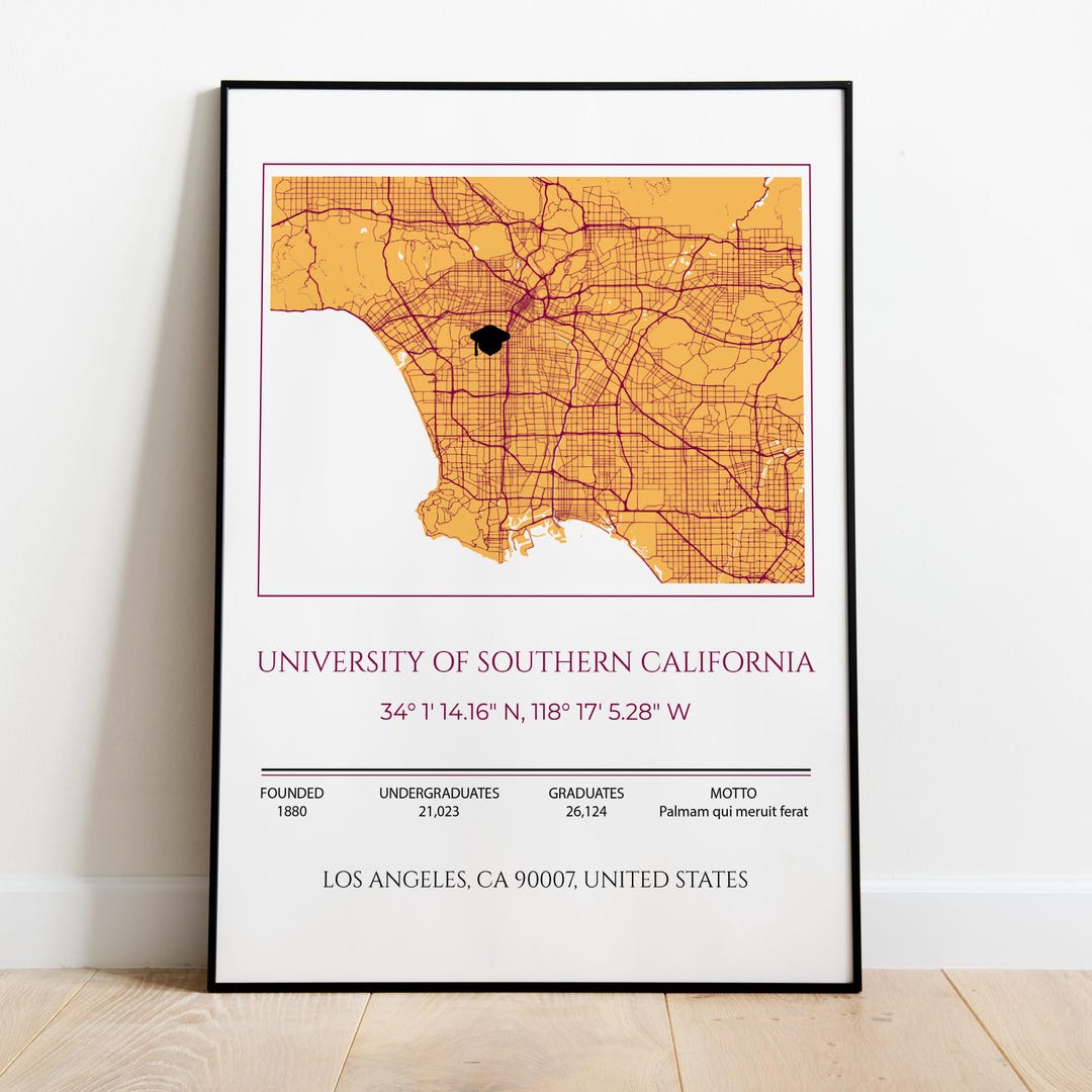 Personalized USC Map Print, University of Southern California ...