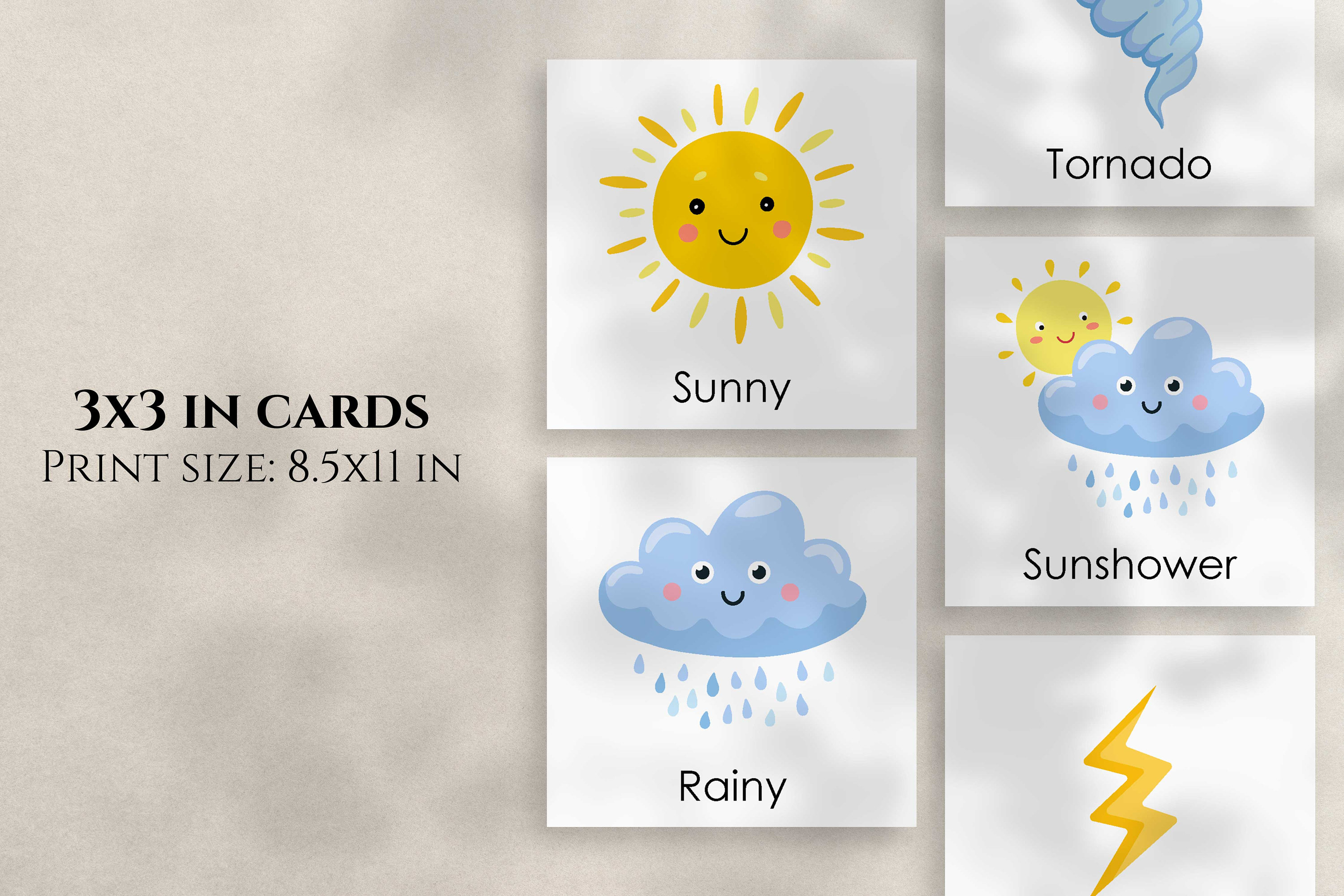 12 Weather Cards, Weather Flashcards, INSTANT DOWNLOAD, Toddler Weather ...