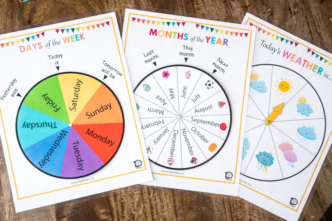 Days of the Week Month Year Printable Wheel for Pre-school | Etsy