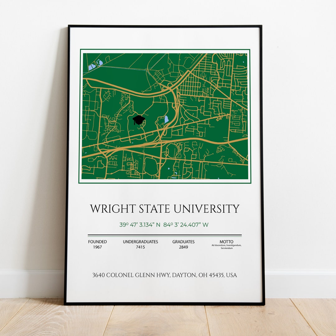 Personalized University Graduation Gift Print, Printable Wright State University Map, Graduation ...