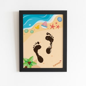 Summer Beach Handprint Footprint Art Craft, Gift for Mom, DIY Baby Kids ...