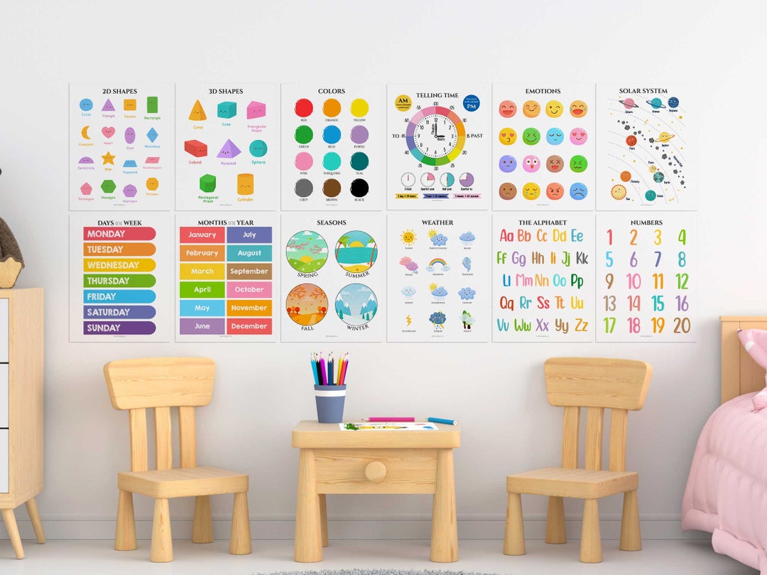 Educational Wall Art Set of 12 Classroom Posters Home School - Etsy
