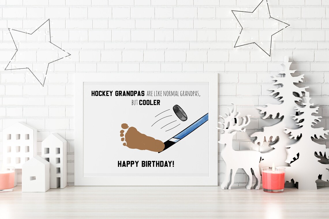 Hockey Grandpa Birthday Handprint Footprint Art Craft, Grandfather ...