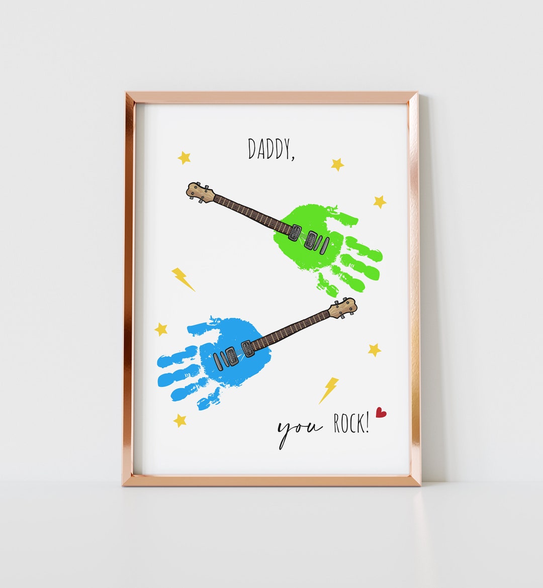 Daddy You Rock Bass Guitar Handprint Art Craft for Kids, Father's Day ...