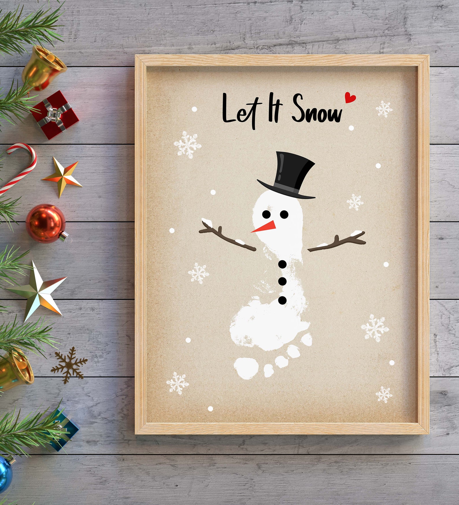 Snowman Footprint Handprint Art Craft, Christmas Gift for Grandparents ...