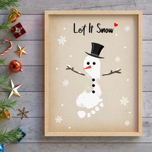 Snowman Footprint Handprint Art Craft, Christmas Gift for Grandparents ...