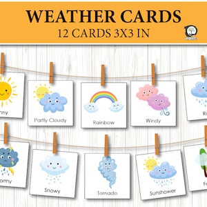 12 Weather Cards, Weather Flashcards, INSTANT DOWNLOAD, Toddler Weather ...