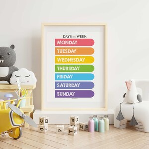 Days of the Week Educational Posters Wall Art Poster, Playroom Prints ...
