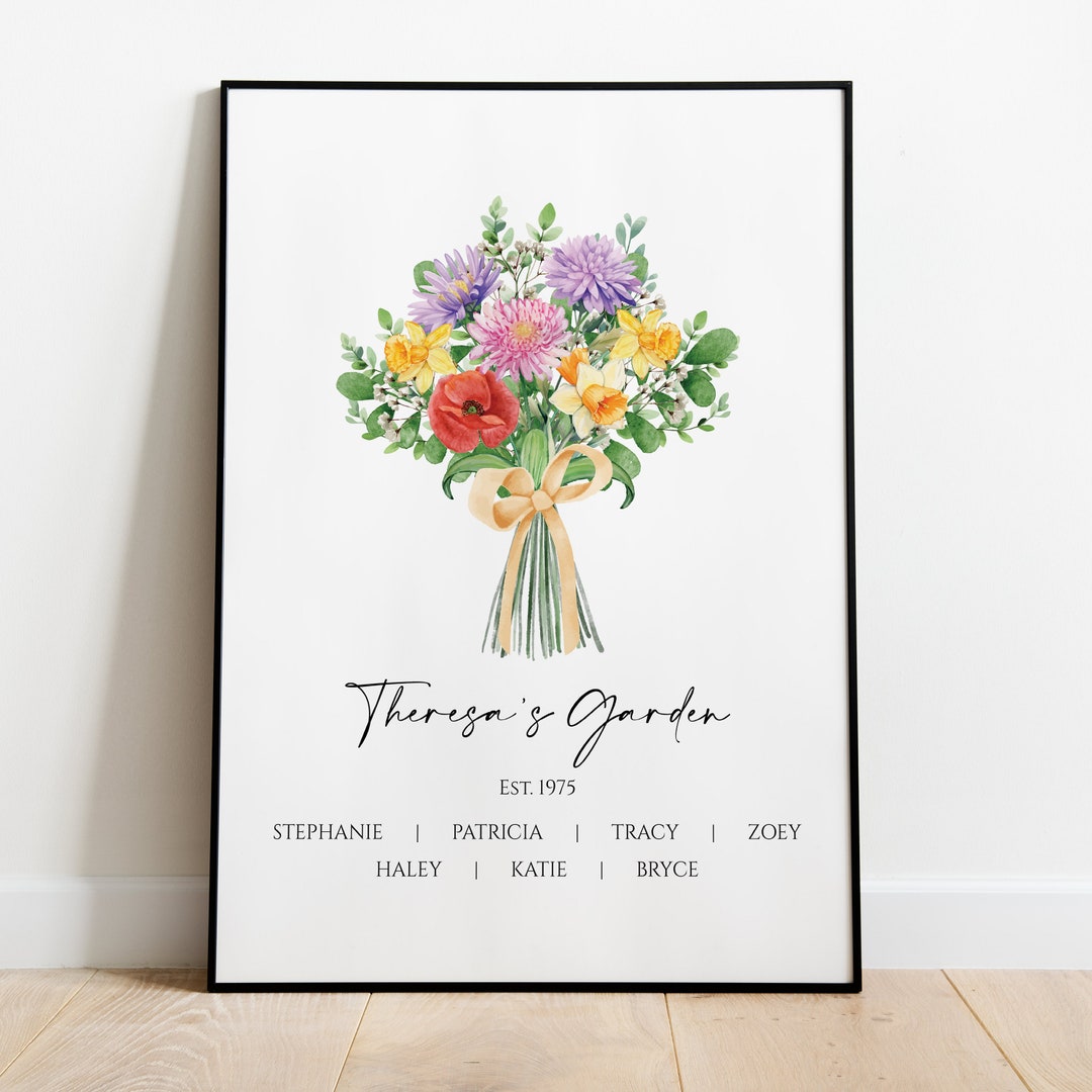 Birth Flower Family Bouquet | Birth Month Flower Art | Custom Birth ...