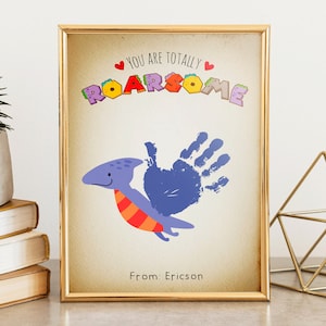 ROARSOME Dinosaur Handprint Art Craft, Mom Dad Birthday Gift, Mother's ...