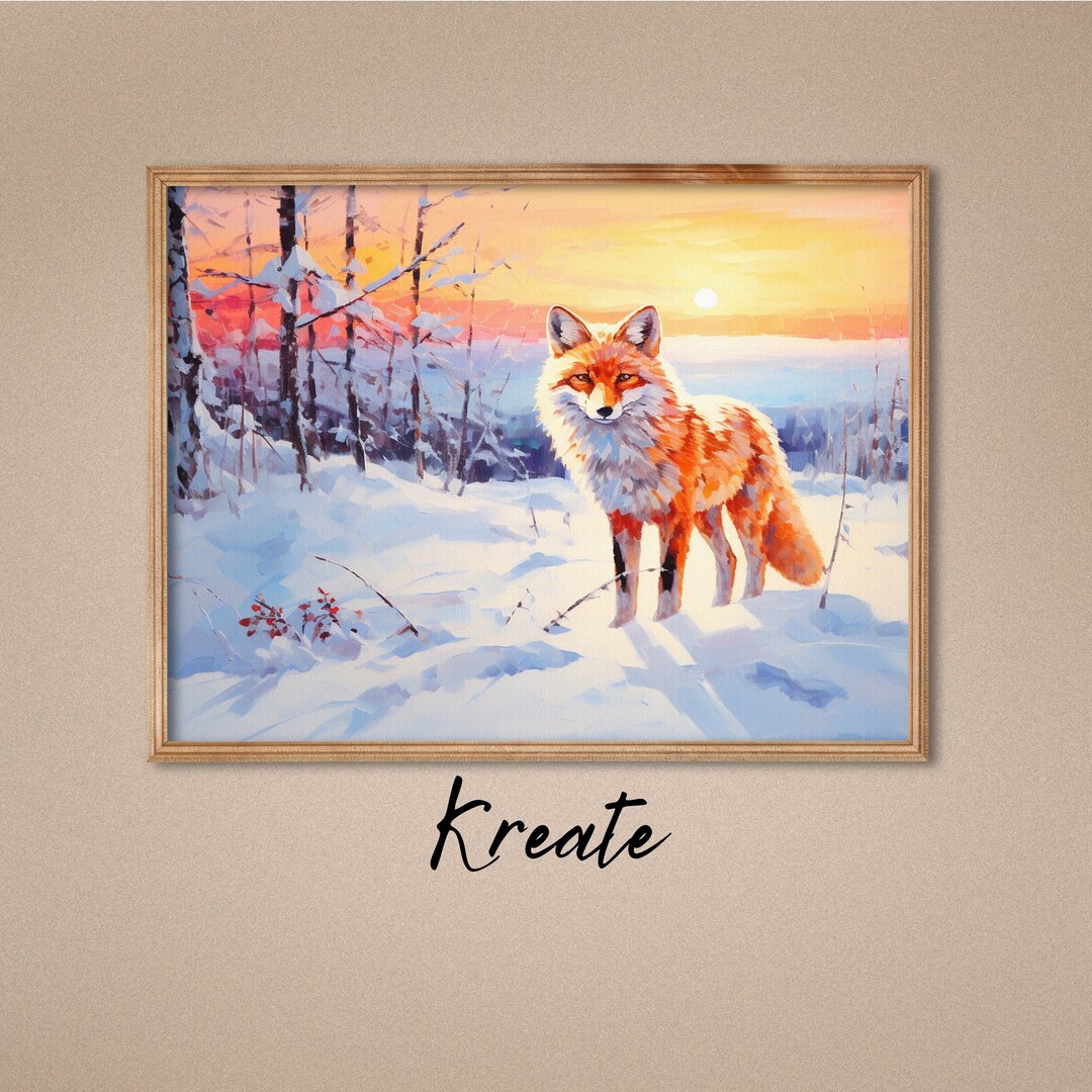 PRINTABLE Arctic Fox Winter Landscape Painting Wintery Scene Decor ...