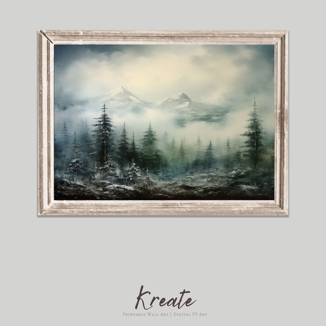 Vintage Moody Wintery Scene Dark Cottagecore Winter Landscape Antique ...