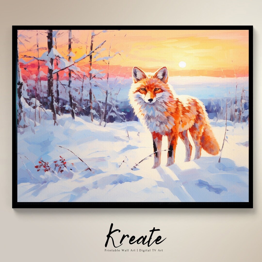 PRINTABLE Arctic Fox Winter Landscape Painting Wintery Scene Decor ...
