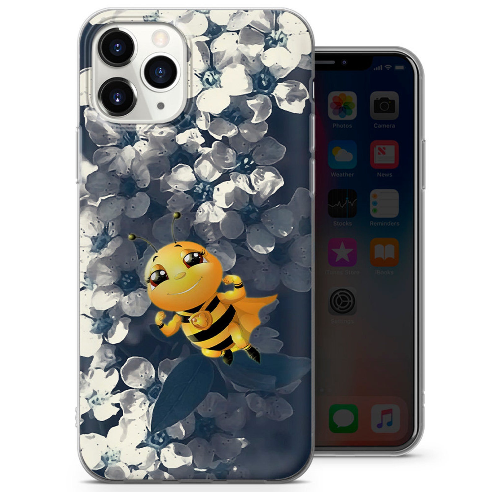 Cute Bumble Bee Phone Case, Floral Pattern, Bumblebee Cover - Fits ...