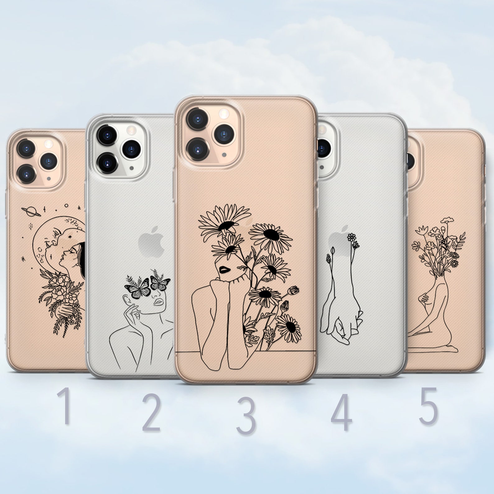 Line Art Clear Phone Case, Aesthetic Feminine Drawing Cover - Fits ...