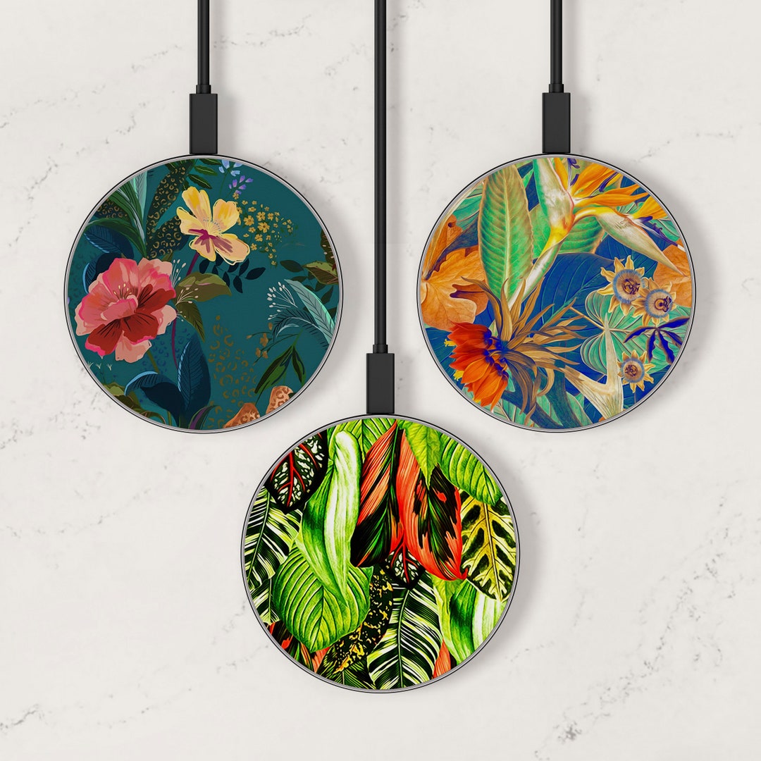 Tropical Flowers Lush Green Jungle Plants Wireless Charger, Charging ...