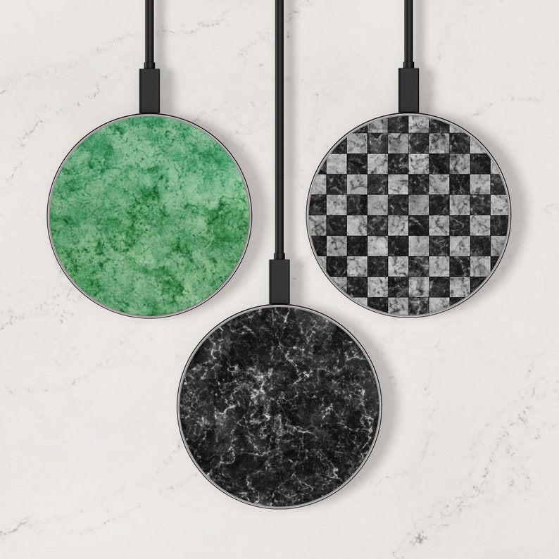Marble Print Wireless Charger Green Black Tile Pattern Charging Pad ...