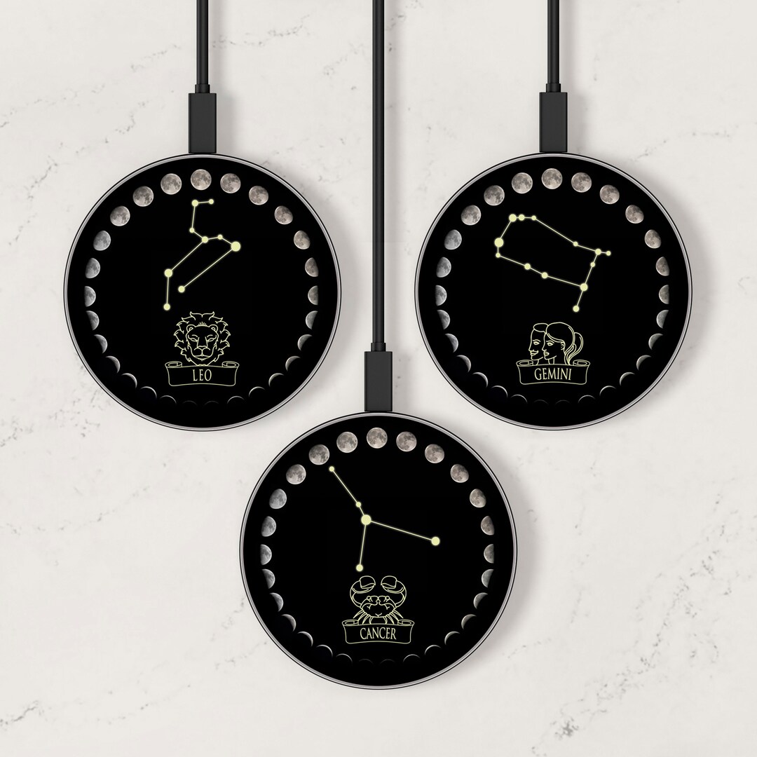 Leo Cancer Gemini Zodiac and Moon Cycles Wireless Charger, Custom ...