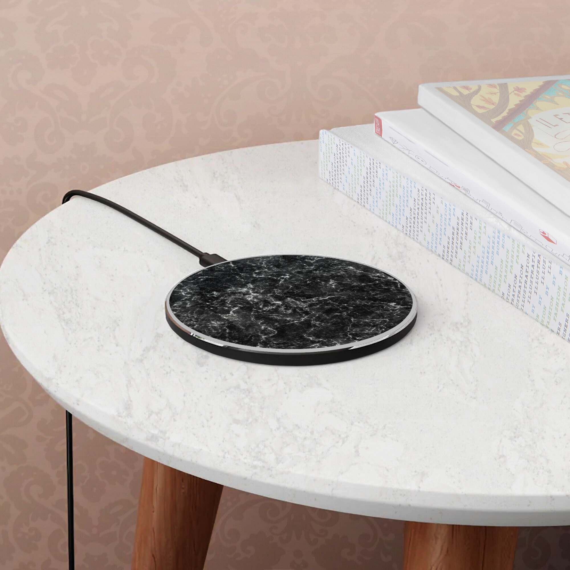 Marble Print Wireless Charger Green Black Tile Pattern Charging Pad ...