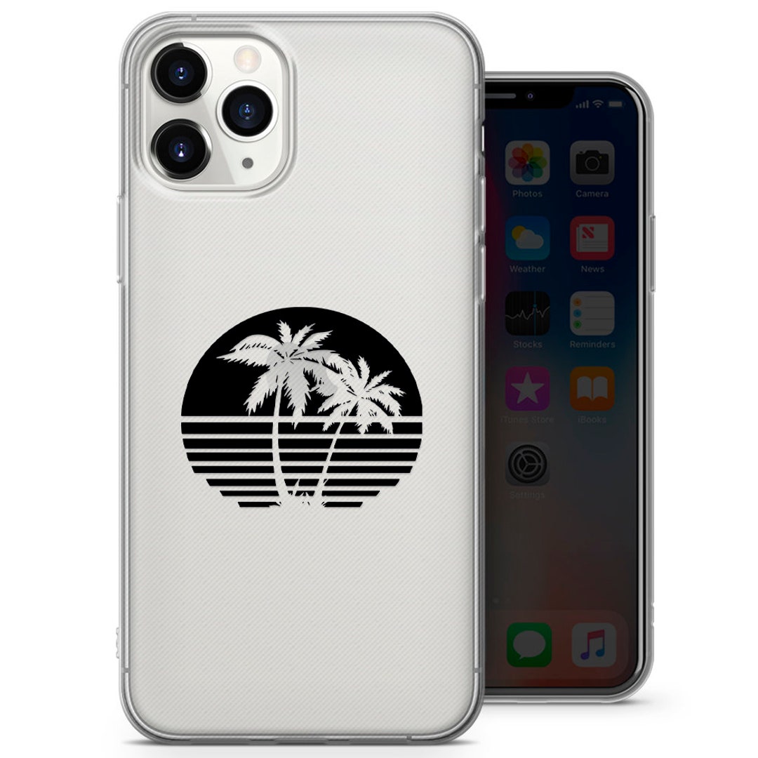 Retro Palm Tree Sunset Clear Phone Case, Silhouette Cover - Fits iPhone ...
