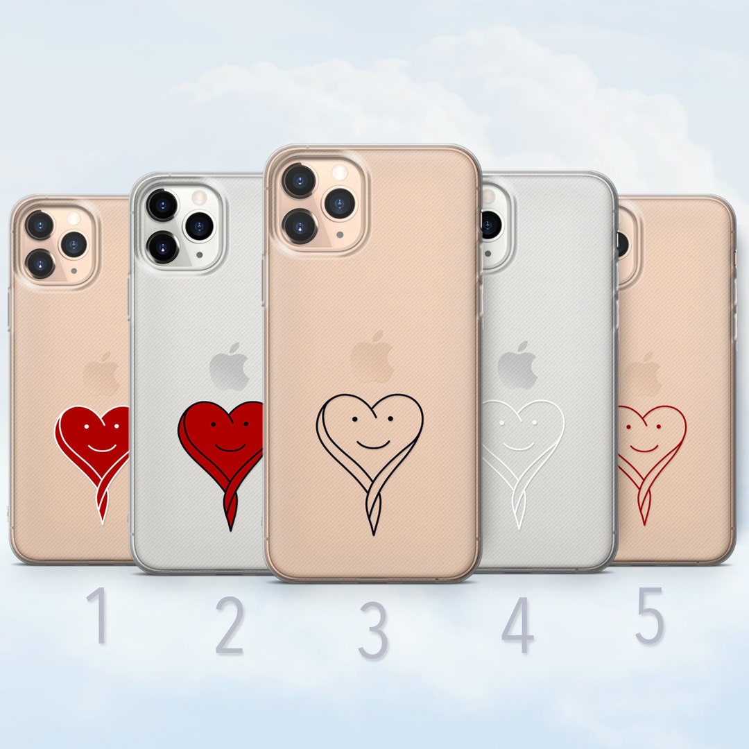 Cute Happy Kawaii Heart Clear Phone Case, Line Art Cover - Fits iPhone ...