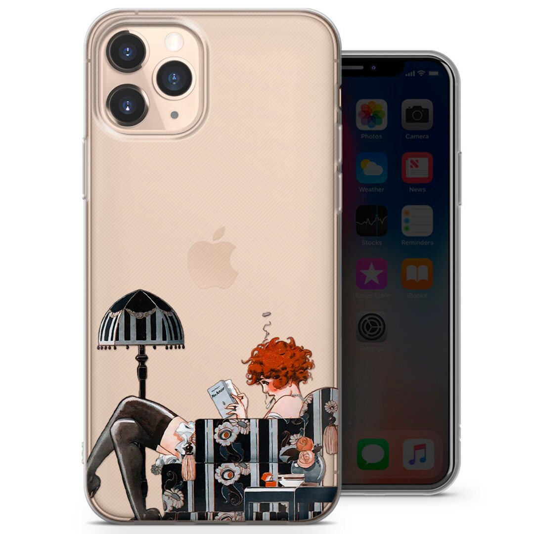 Vintage Girl Clear Phone Case, Aesthetic Chic Boho Transparent Cover ...