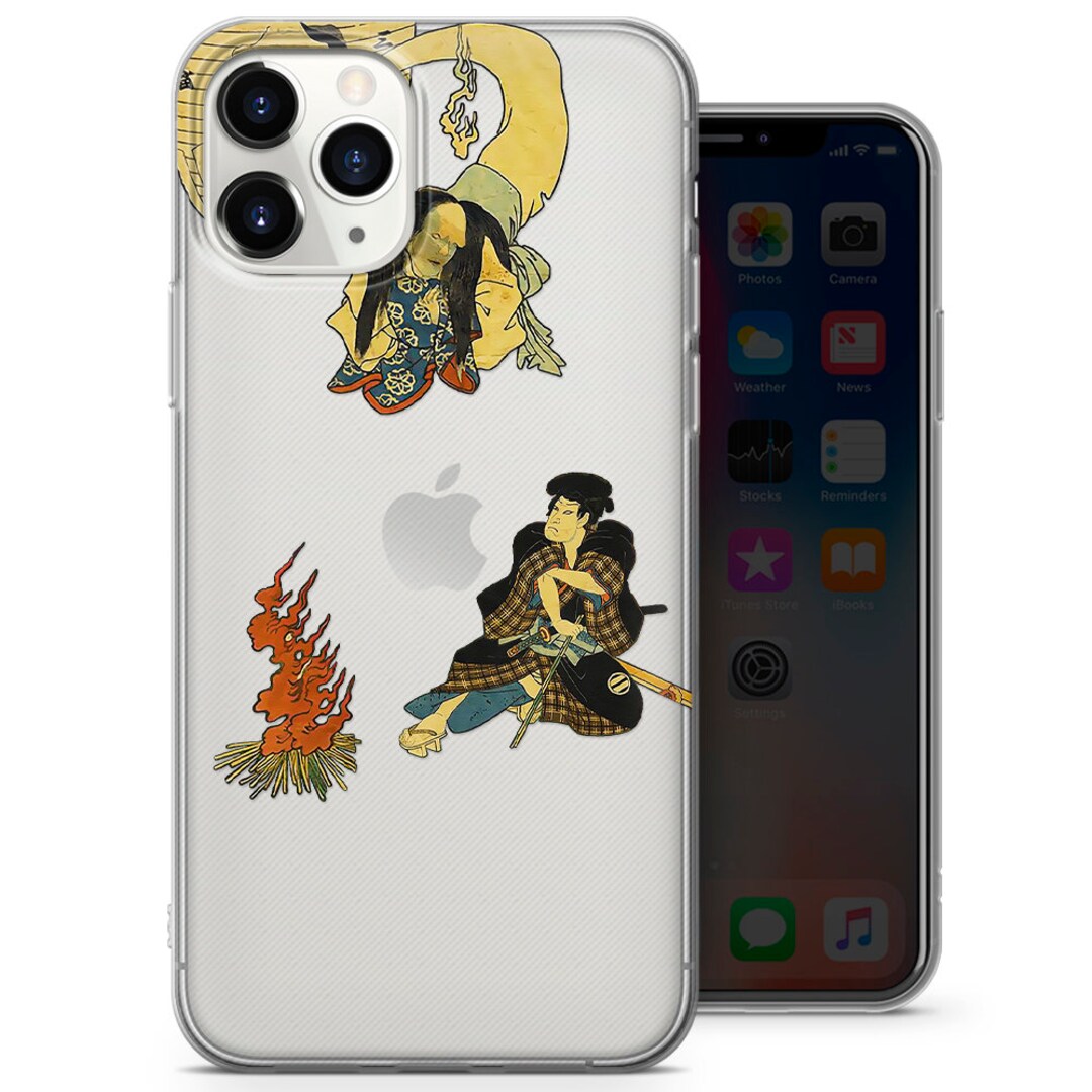 Japanese Art Clear Phone Case, Vintage Samurai Aesthetic Cover - Fits ...