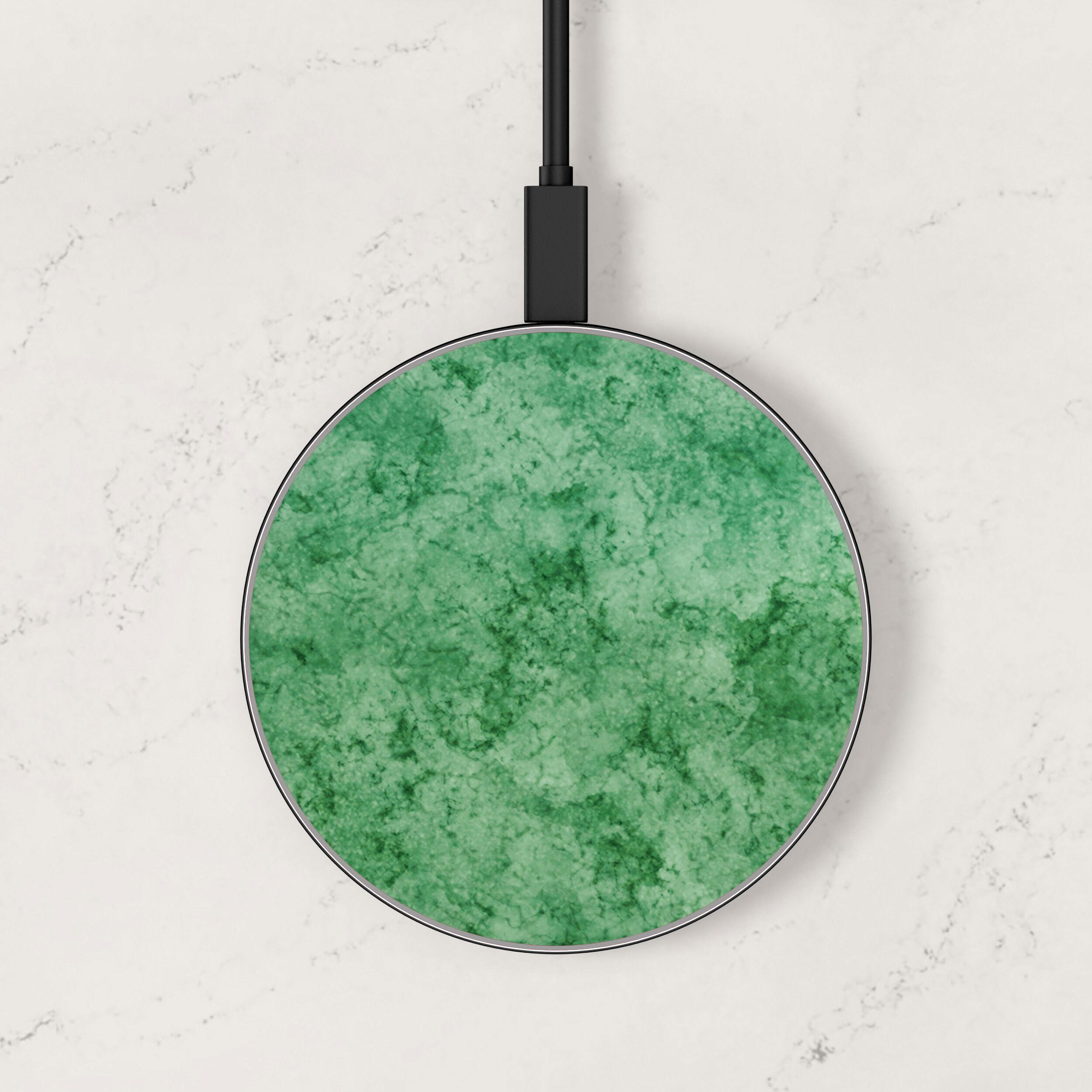 Marble Print Wireless Charger Green Black Tile Pattern Charging Pad ...