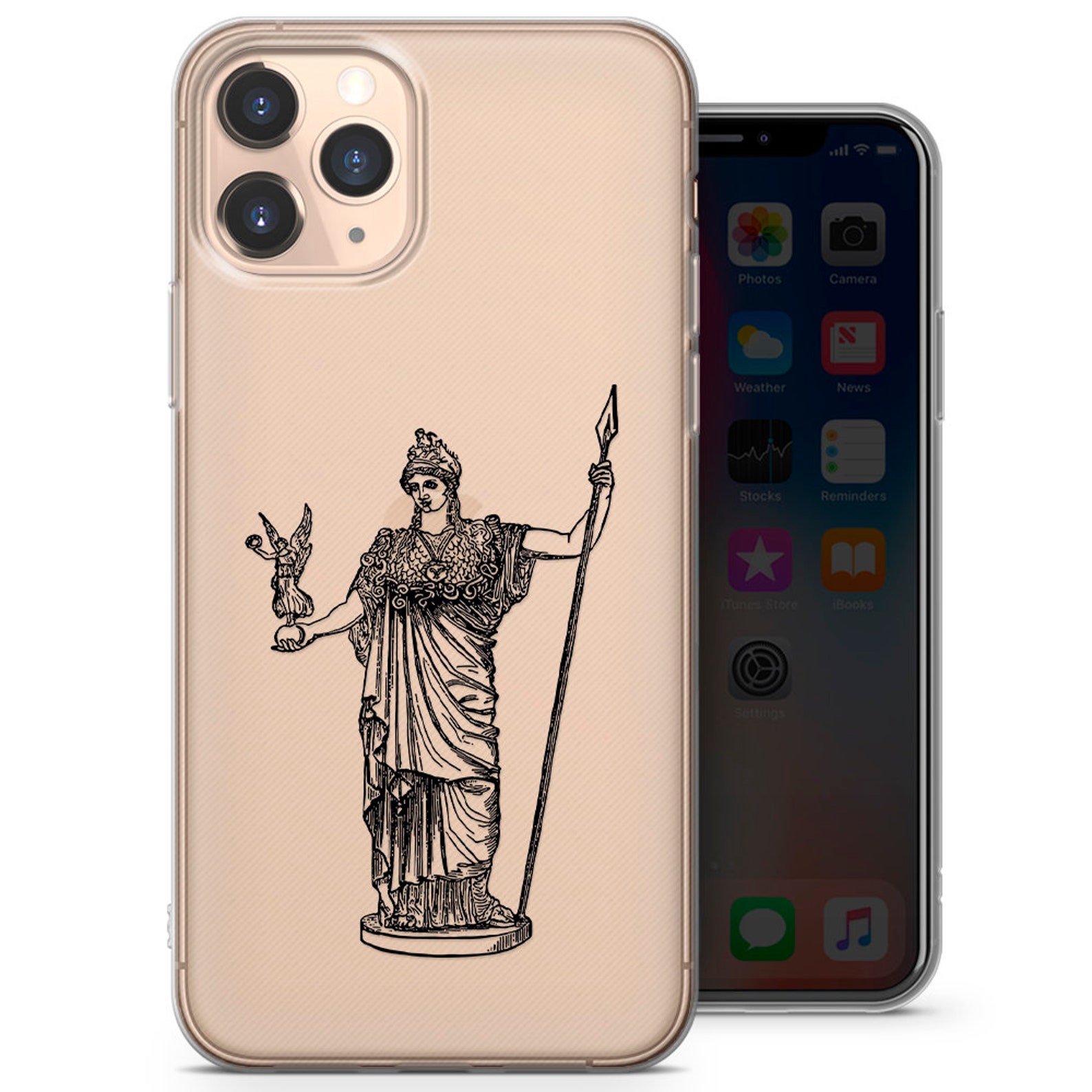 Goddess Athena Clear Phone Case, Vintage Greek Mythology Cover - Fits ...