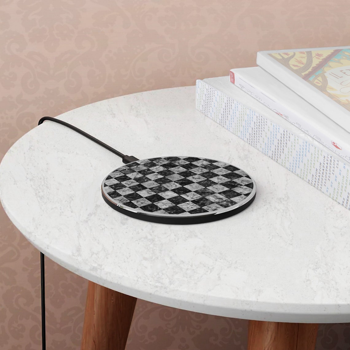 Marble Print Wireless Charger Green Black Tile Pattern Charging Pad ...