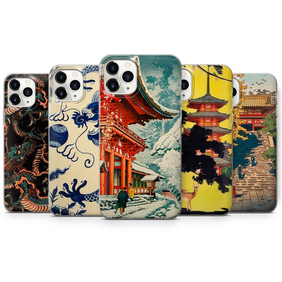 Japanese Art Phone Case Dragon Temple Japan Vintage Art | Etsy