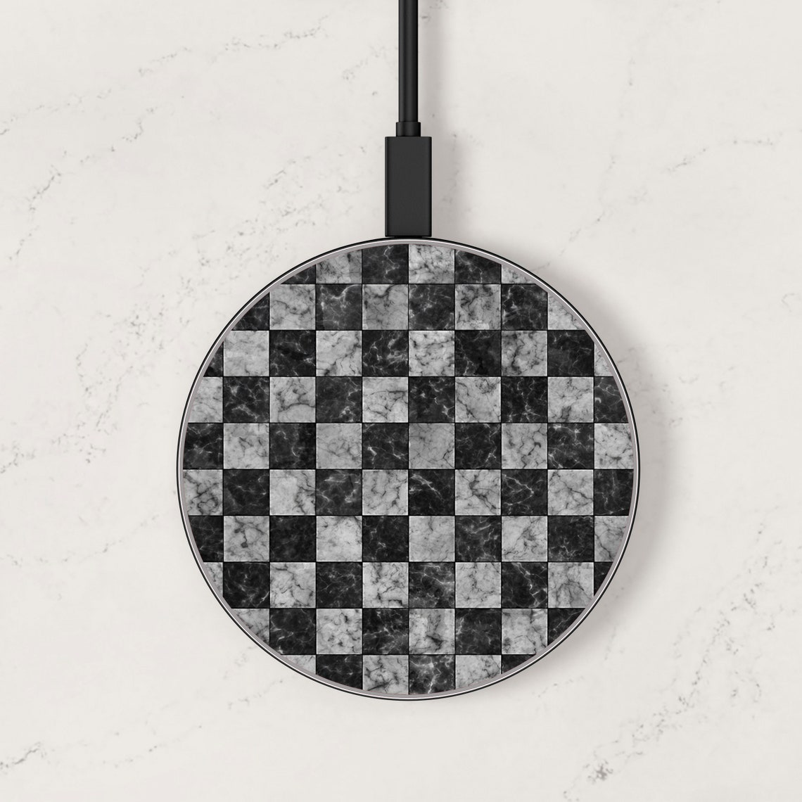 Marble Print Wireless Charger Green Black Tile Pattern Charging Pad ...