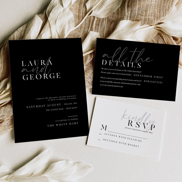 Monochrome Wedding Invitation - Etsy