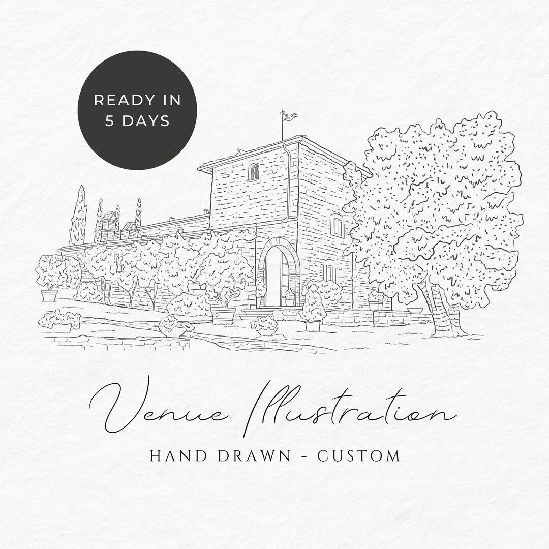 Hand Drawn Venue Illustration, Custom From Photo, Wedding Venue Print, Hand Drawn Venue Sketch ...