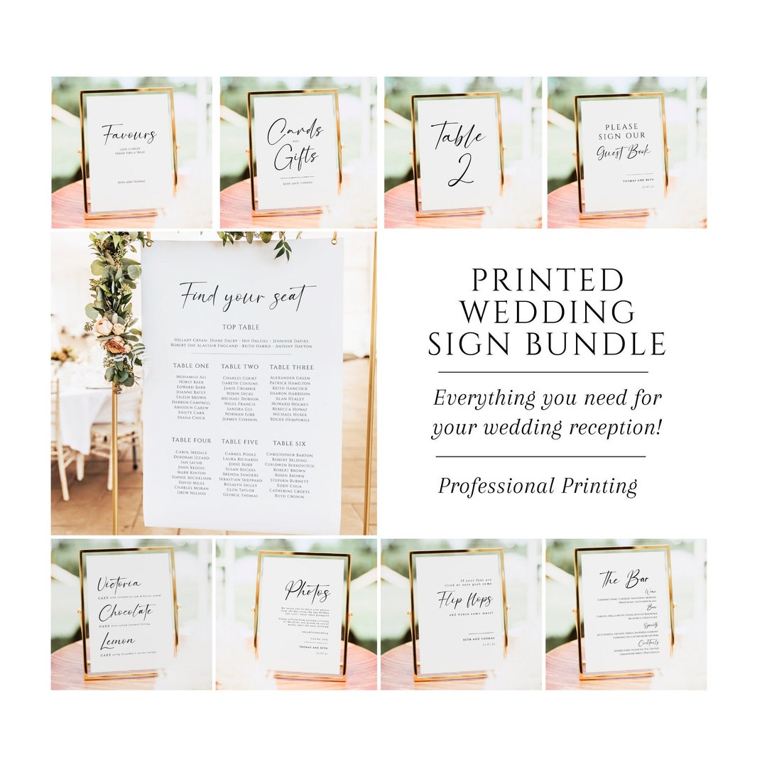 PRINTED Wedding Sign Bundle, Wedding Reception, Table Seating Chart ...