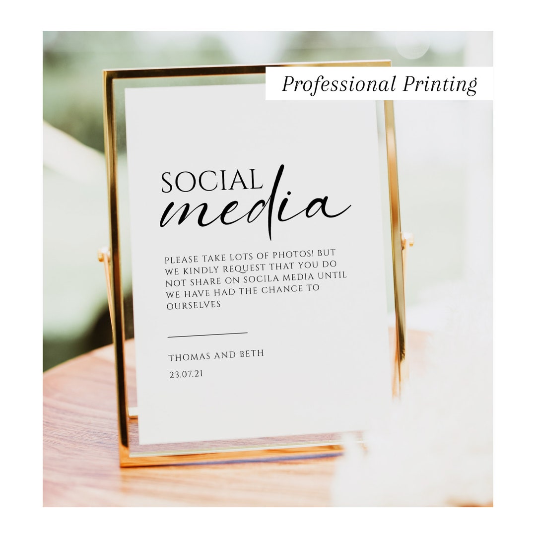 PRINTED Wedding Social Media Sign, Unplugged Ceremony Sign, No Photos ...