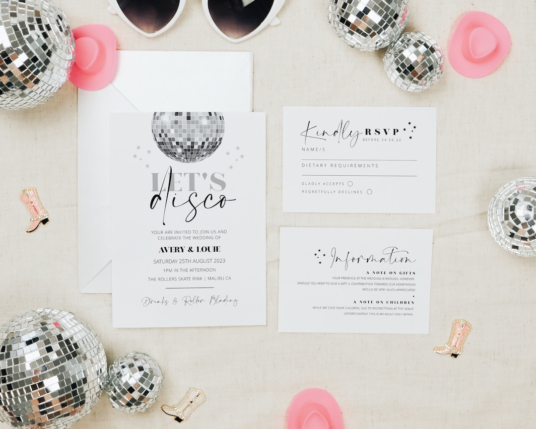 Disco Invitation, Discoball Wedding Invitation Template, Silver Wedding ...