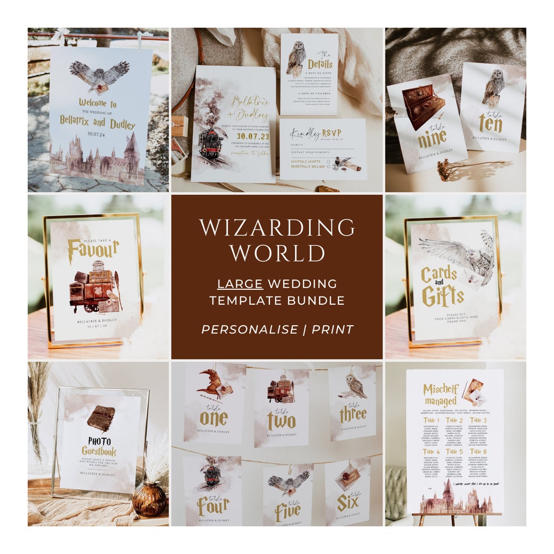 Wizard Wedding Template Bundle, Wedding Signs Bundle, Editable Template ...