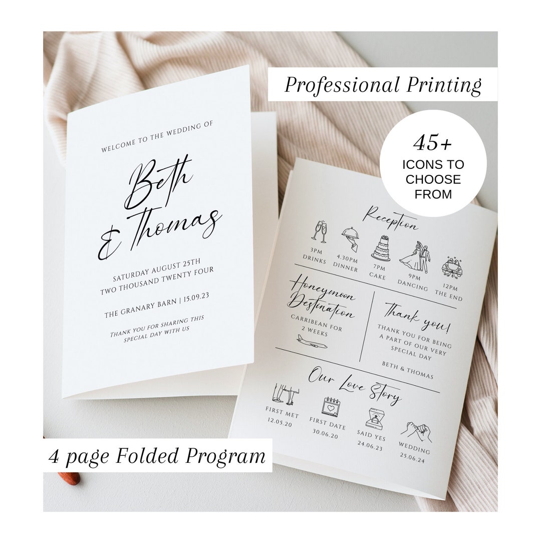 PRINTED Wedding Program Card, Wedding Order of Service, Professionally ...