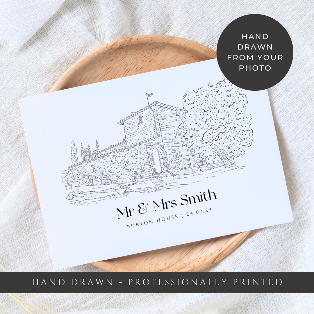 Printed Wedding Venue Hand Drawn Illustration, Gifts for Couples ...