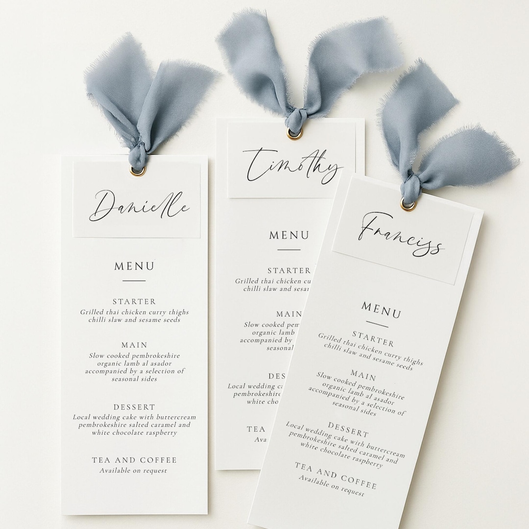 Ribbon Wedding Menu With Name Card, Let's Eat, Ribbon, Place Card ...