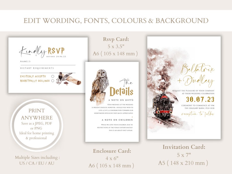 Wizard Wedding Invitation Suite Template Magic Wedding Invite - Etsy