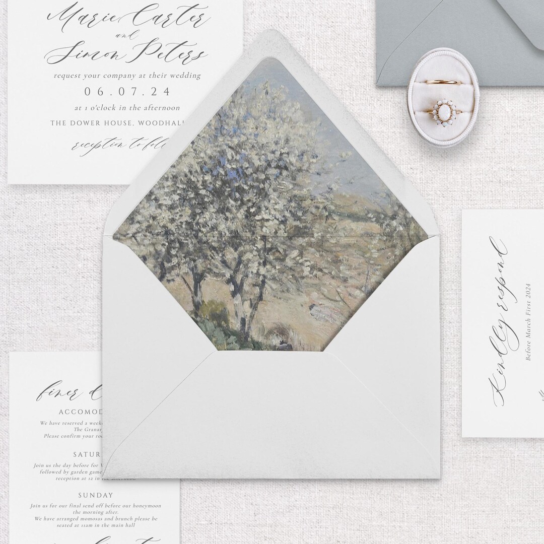 PRINTED Landscape Envelope Liner, 5x7" Envelope Insert, A7 Wedding ...