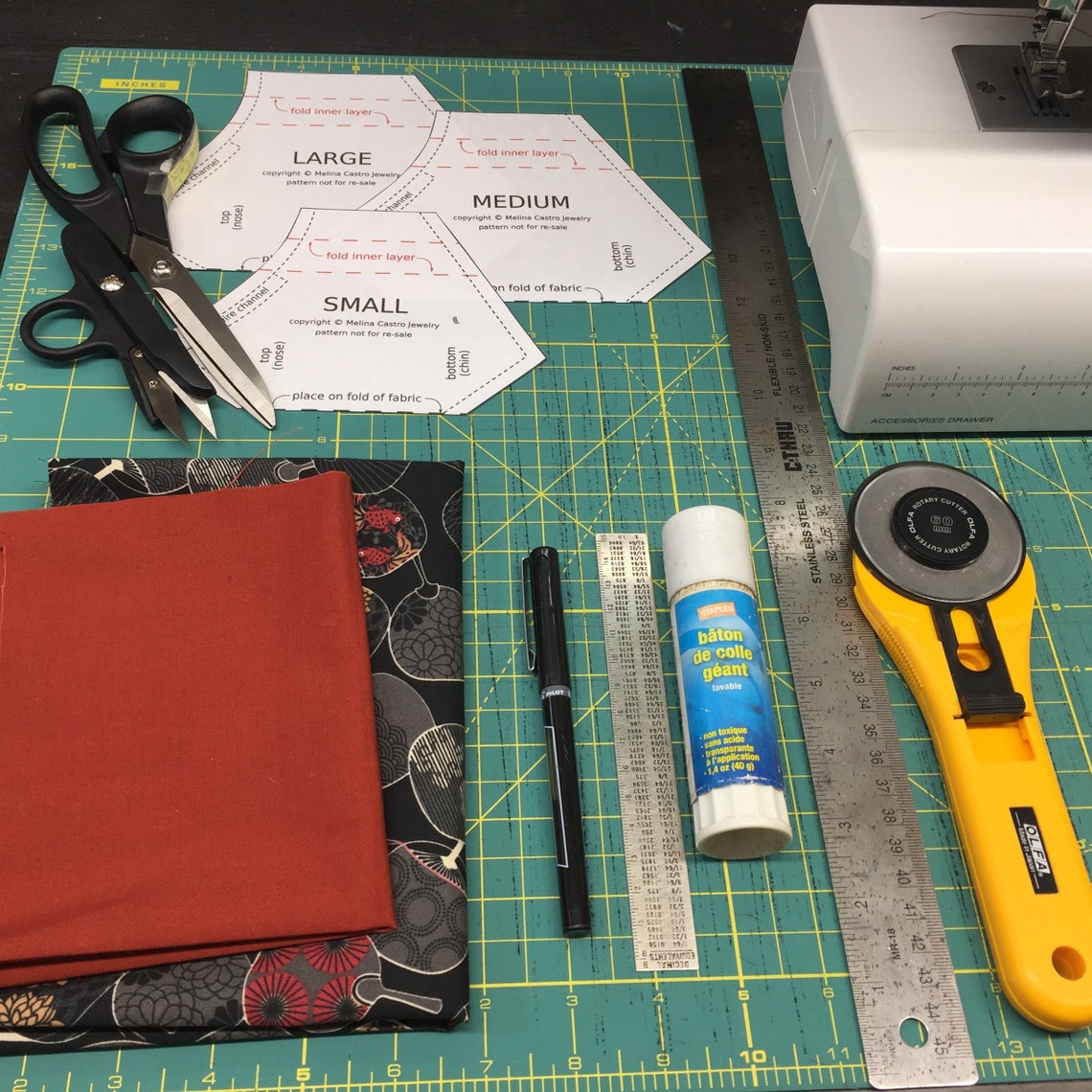 PDF Sewing Pattern for Face Mask With Filter Pocket and Nose Wire in 4 ...