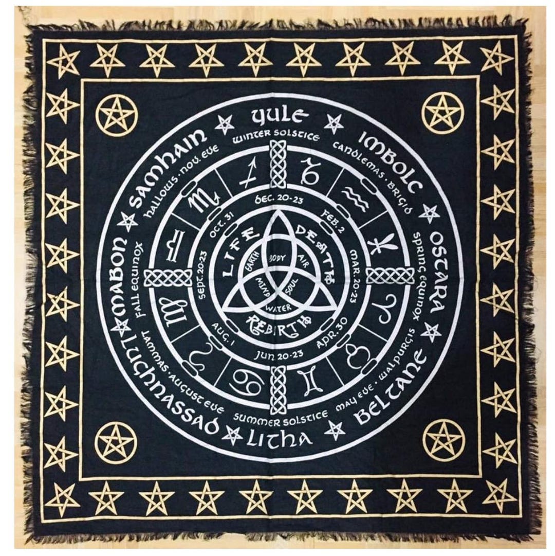 Gold & Silver Pagan Wheel of the Year Altar Cloth – Triquetra, Wiccan ...
