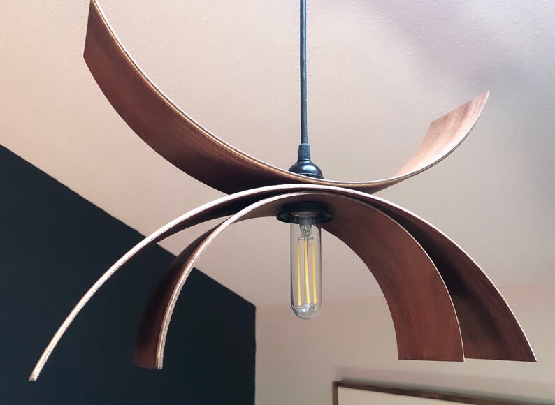 Wood Pendant Light MCM Pendant Light Chandelier Ceiling - Etsy