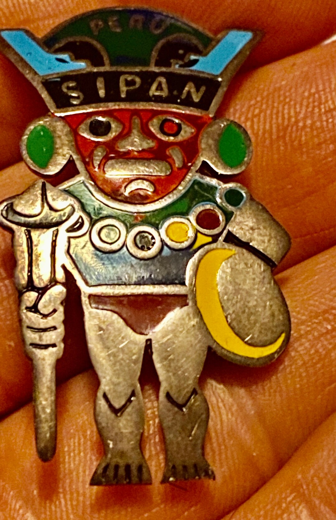 Amaysing 925 Sipan Peru Hand Painted Warrior Pin - Etsy