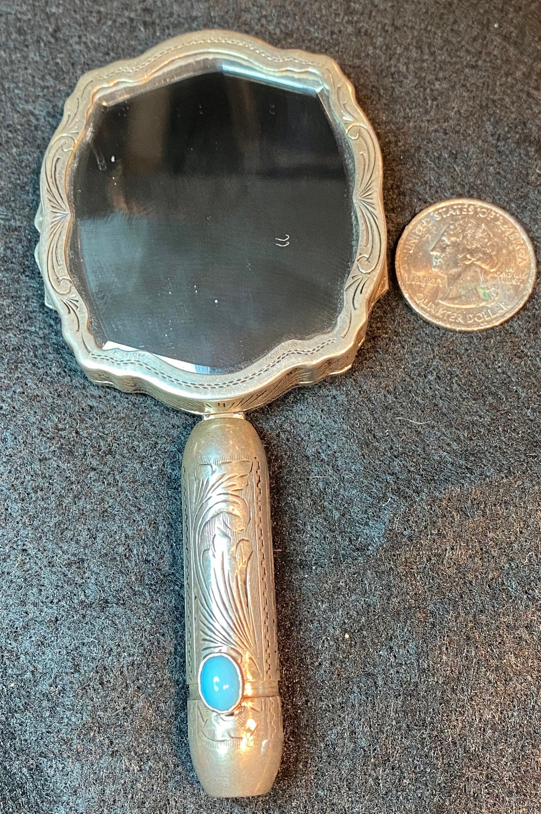1920’s Silver 800 Hand Mirror Lipstick and Compact. Super Rare Never ...