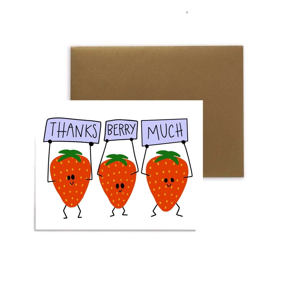 Thanks Berry Much Card, Thank You Card, Strawberries, Cute Card - Etsy